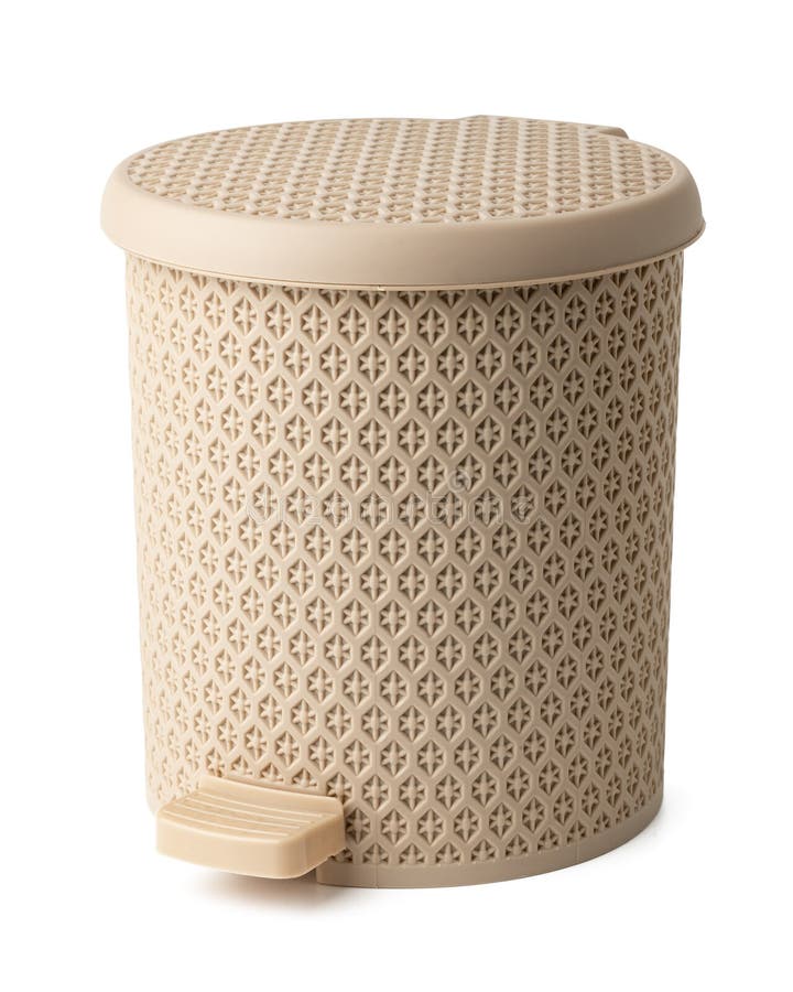 Plastic Trash Can with Lid on White Background Stock Photo - Image of ...