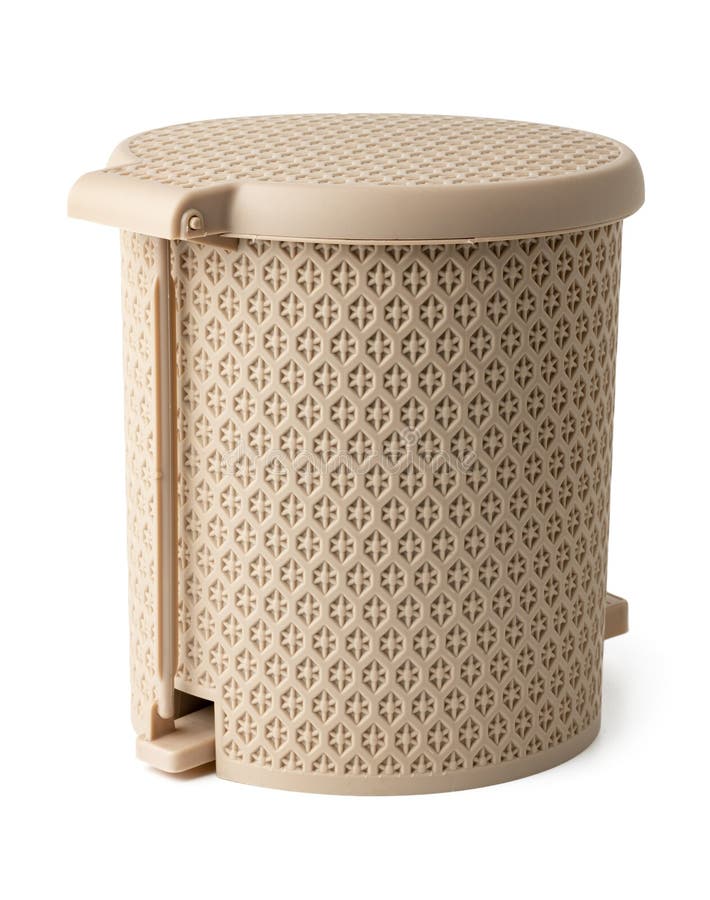 Plastic Trash Can with Lid on White Background Stock Photo - Image of ...
