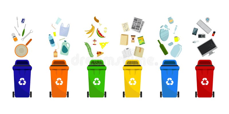 Containers for All Types of Garbage. Stock Vector - Illustration of ...