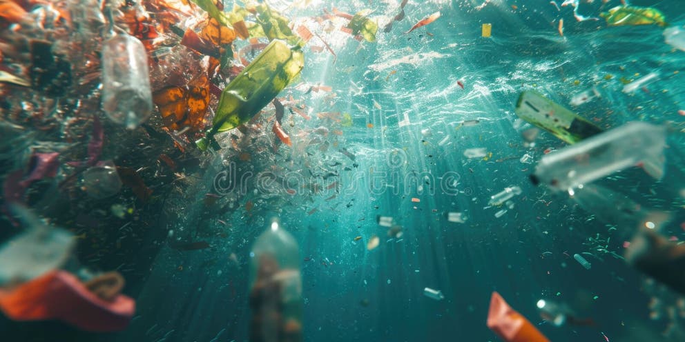 Plastic Trash Floating in the Ocean. Suitable for Environmental ...