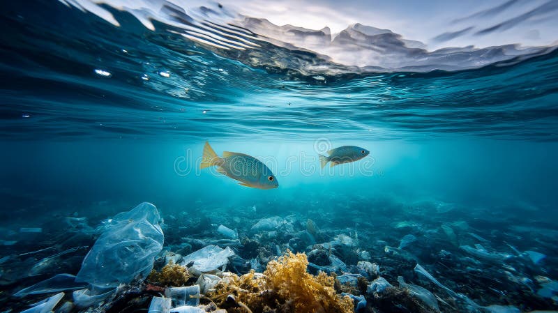 Plastic Trash in the Ocean. Environmental Pollution. Sea is Covered in ...