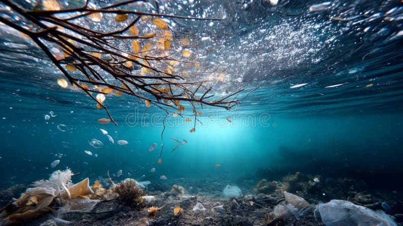 Plastic Trash in the Ocean. Environmental Pollution. Sea is Covered in ...