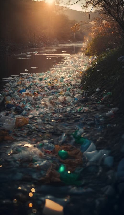 River Pollution Caused by People Throwing Rubbish Stock Illustration ...