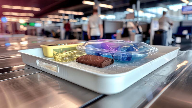 Plastic Tray with Belongings Passing through Airport Security Scanner ...