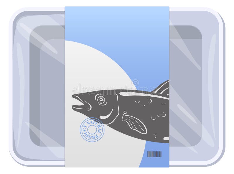 Plastic Tray with Fish Product Label. Empty Food Pack Stock Vector ...