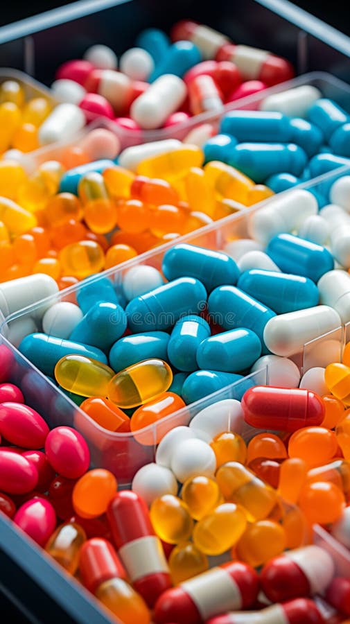 Plastic Tray Holds an Array of Colorful Pills, Pharmaceutical Industry ...