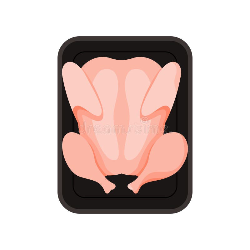 Plastic Tray with Raw Whole Chicken, Top View of Black Rectangular ...