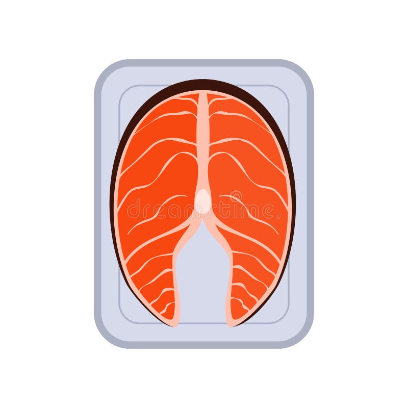 Plastic Tray with Salmon Steak, Top View of White Rectangular Container ...