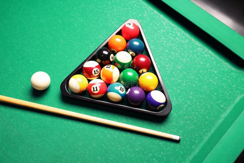 Rack for Billiard Balls. Set for Playing Billiards. Cues and Billiard ...