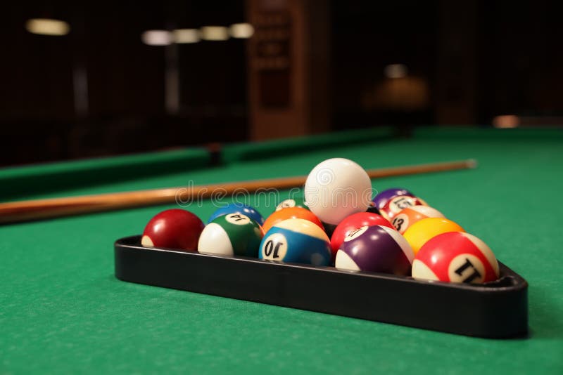 Rack for Billiard Balls. Set for Playing Billiards. Cues and Billiard ...