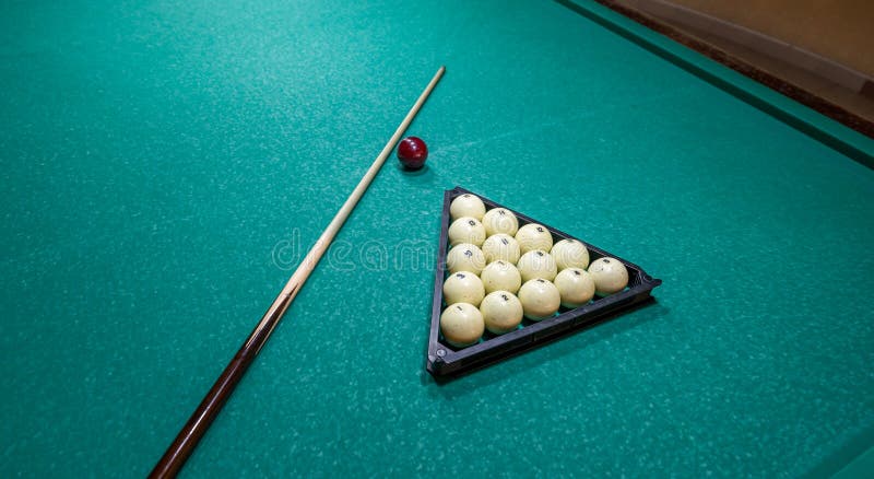 Rack for Billiard Balls. Set for Playing Billiards. Cues and Billiard ...