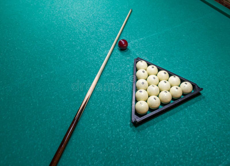 Rack for Billiard Balls. Set for Playing Billiards. Cues and Billiard ...