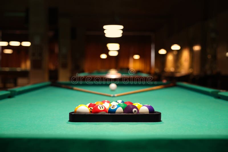 Rack for Billiard Balls. Set for Playing Billiards. Cues and Billiard ...