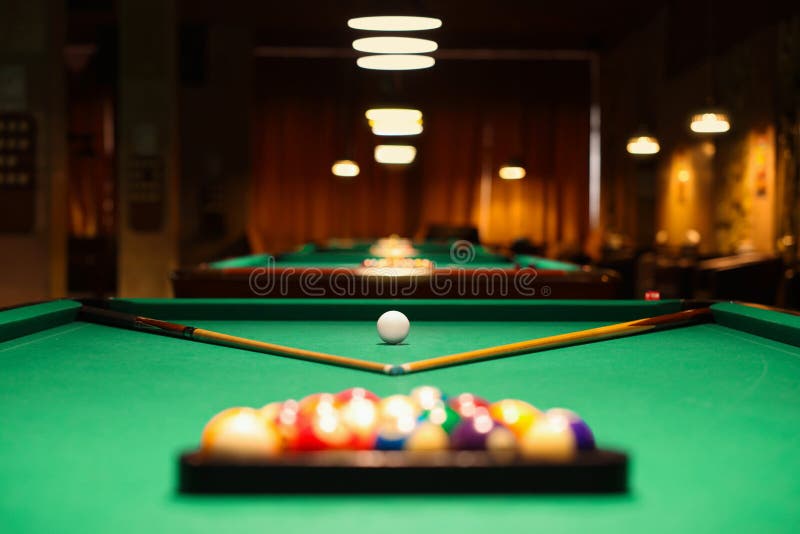 Rack for Billiard Balls. Set for Playing Billiards. Cues and Billiard ...
