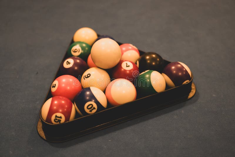 Rack for Billiard Balls. Set for Playing Billiards. Cues and Billiard ...