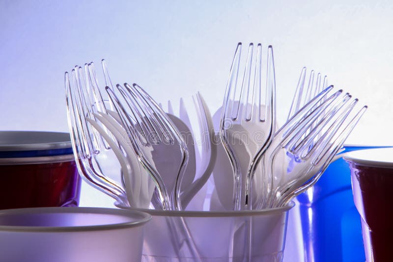 Plastic Utensil Inside Plastic Cups with Backlight Stock Image - Image ...