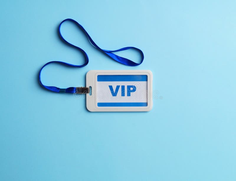 Plastic Vip Badge on Light Blue Background, Top View Stock Image ...