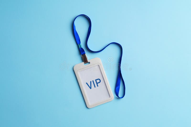 Plastic Vip Badge on Light Blue Background, Top View Stock Image ...