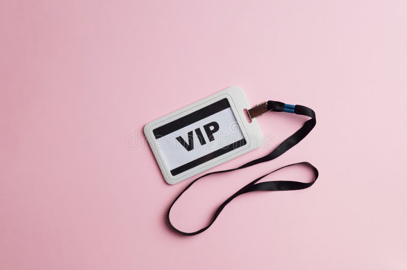 Plastic Vip Badge on Pale Pink Background, Top View Stock Image - Image ...