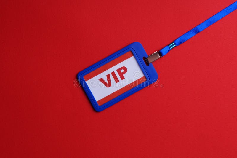 Plastic Vip Badge on Red Background, Top View Stock Photo - Image of ...