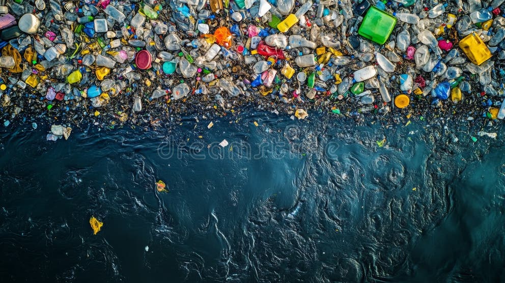 Plastic Waste Accumulating on the Surface of a River Stock Image ...