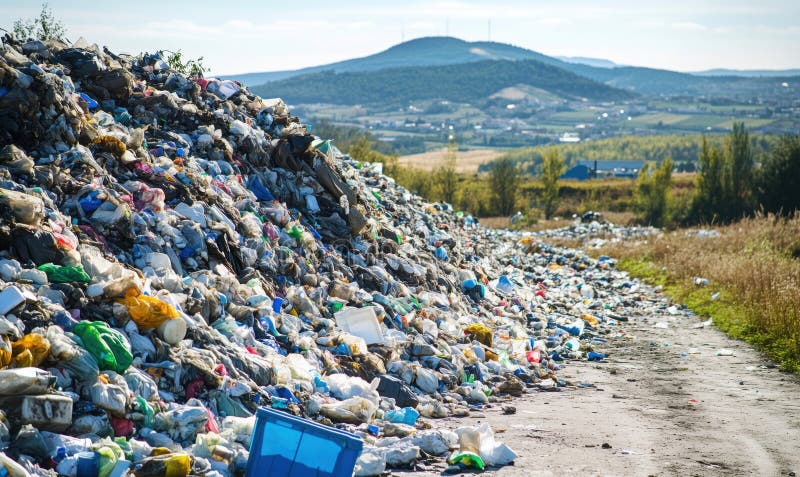 Plastic Waste Accumulation Landfill Scenic Mountain Background Stock ...