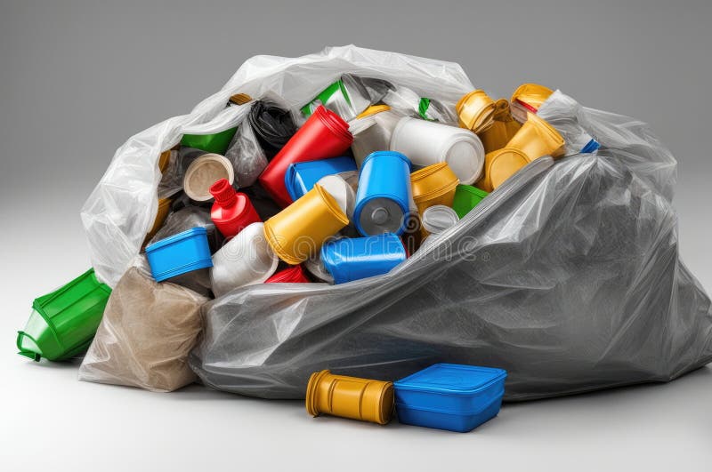 Plastic Waste Bag with Assorted Disposable Containers Stock Photo ...