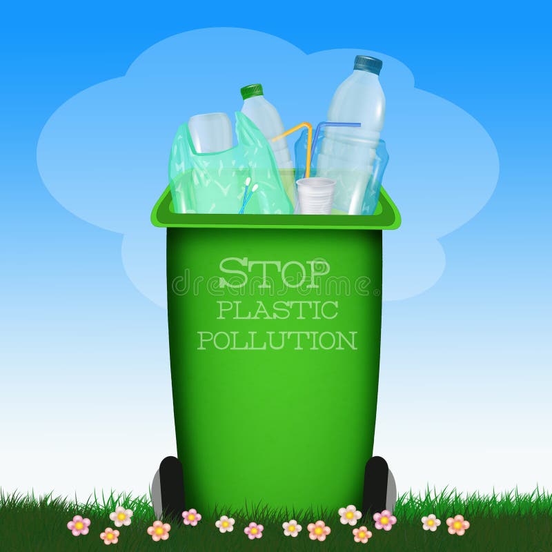 Plastic Waste Bin for Environmental Impact Stock Illustration ...