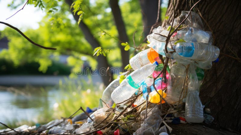 Plastic Waste in City Park Tree Branches Stock Illustration ...