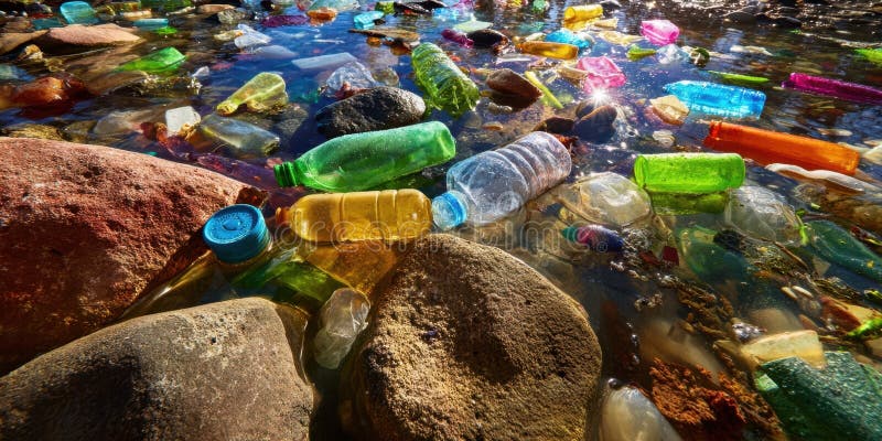 The Plastic Waste Cluttering the River Amidst Rocks and Natural Beauty ...