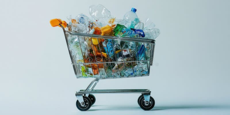Plastic Waste Collection Cart Filled with Recyclable Materials in a ...