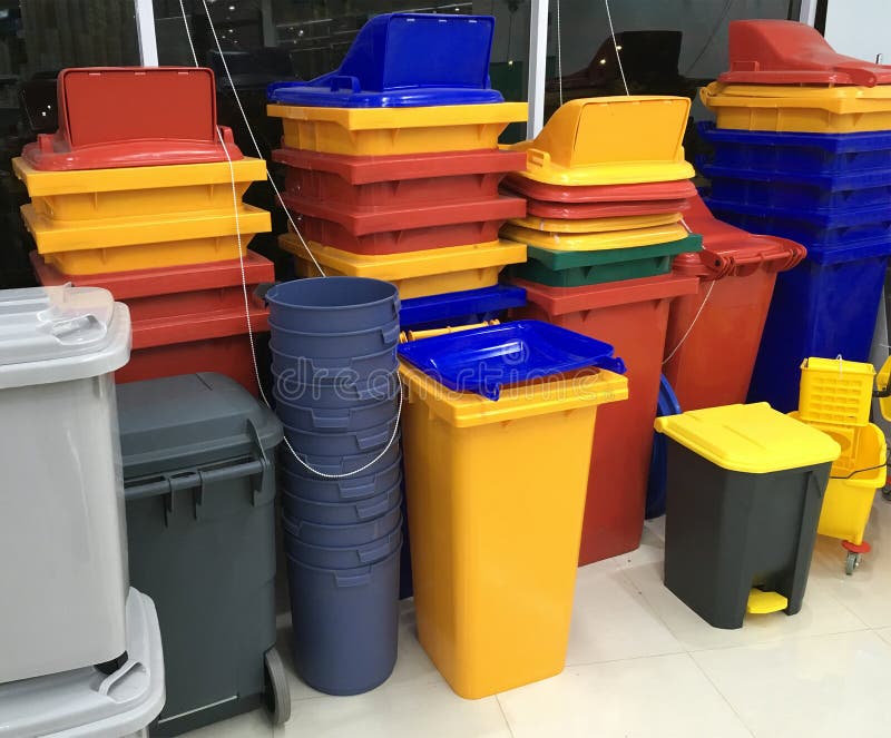 View of Plastic Waste Containers for Sale Stock Photo - Image of ...