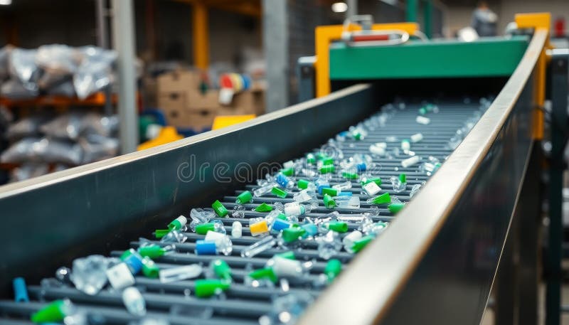 Plastic Waste on Conveyor Belt in Recycling Center Stock Image - Image ...