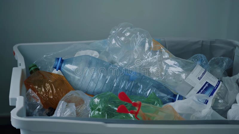Plastic Waste Filling a Container: Pollution Issues Stock Footage ...