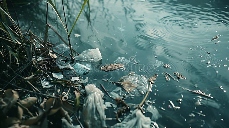 Plastic Waste Floating on a Polluted River Trash and Debris Floating on ...