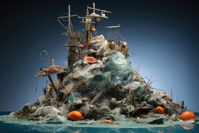 Plastic Waste in the Form of a Ship and Other Buildings, Environmental ...