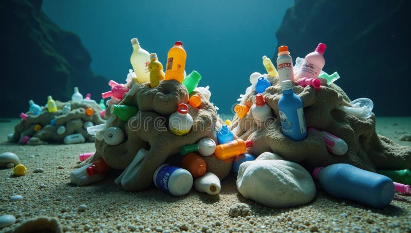 Plastic Waste Forms Underwater Structures Over Time Stock Illustration ...
