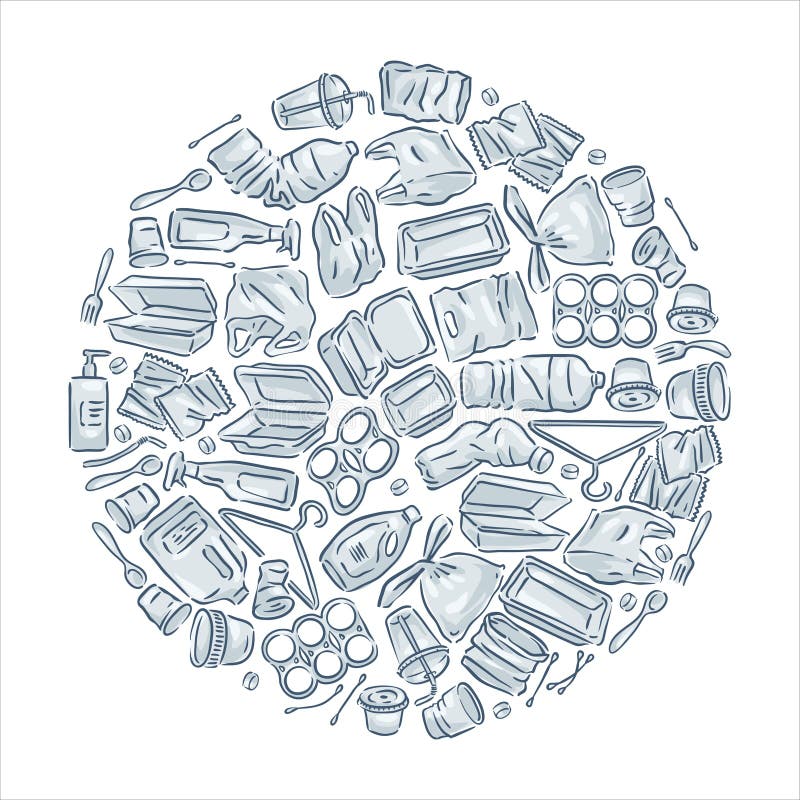 Plastic Waste Icon Collection Seamless Pattern on White Background ...