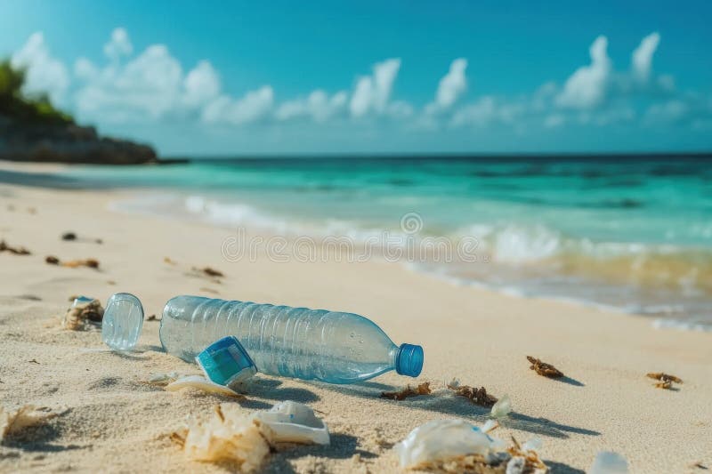 Plastic Bottle Polluting Tropical Beach Paradise, Environmental ...