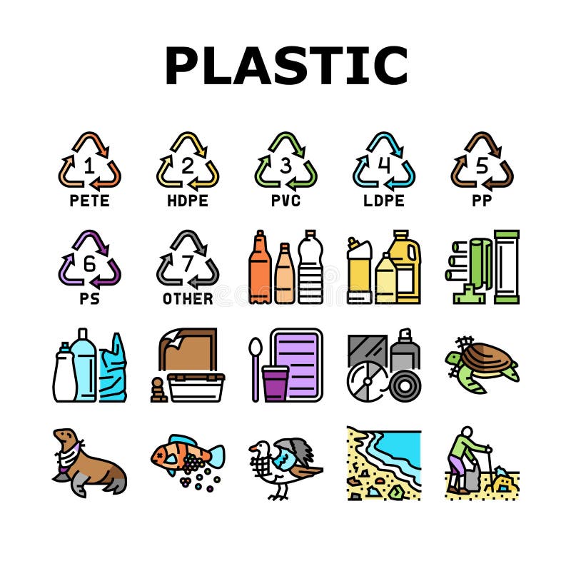 Plastic Waste Nature Environment Icons Set Vector Stock Illustration ...