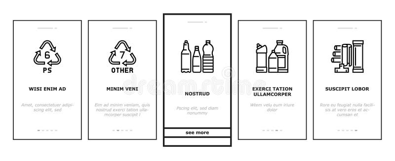Plastic Waste Nature Environment Onboarding Icons Set Vector Stock ...