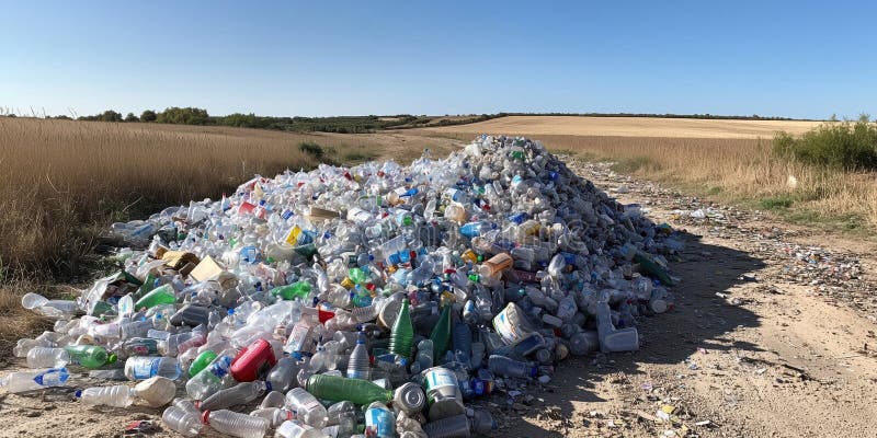Plastic Waste Pile in Rural Landscape Highlighting Environmental ...