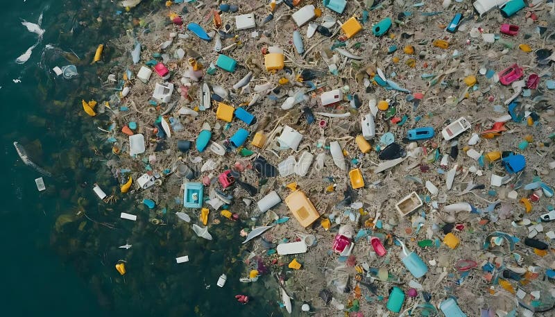Plastic Waste Pollution Floating in Ocean Water Creating Environmental ...
