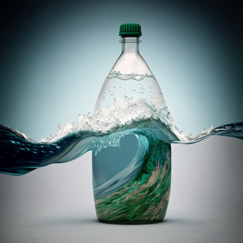 Plastic Waste Pollution in the Ocean. a Plastic Bottle with Sea Waves ...