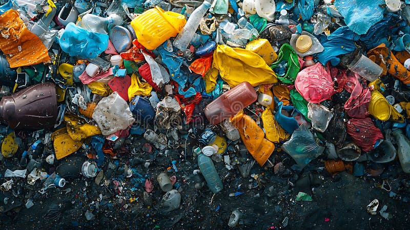 Plastic Waste Pollution in Various Colors and Shapes on Ground Stock ...