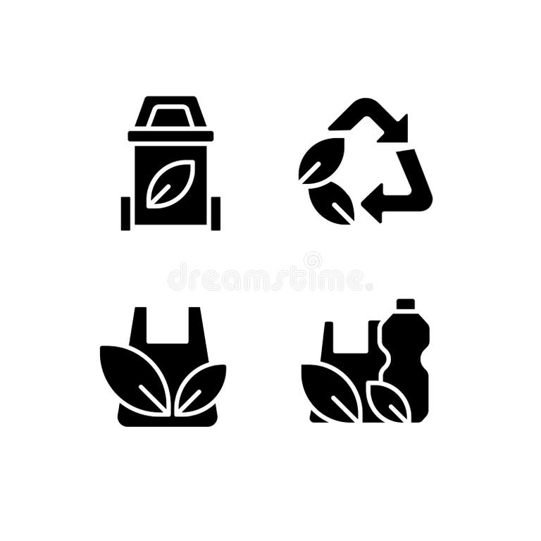 Plastic Waste Recycling Black Glyph Icons Set on White Space Stock ...