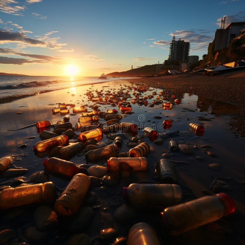 Plastic Waste and Refuse Blight Sandy Coastline, Reflecting Beach ...