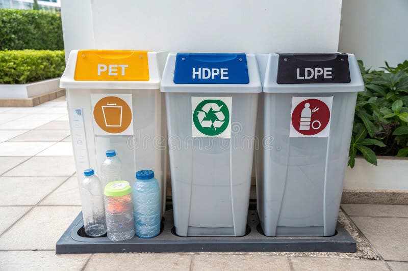 Plastic Waste Segregation Bin with Labeled Compartments Stock ...