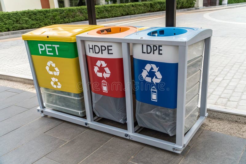 Plastic Waste Segregation Bin with Labeled Compartments Stock ...