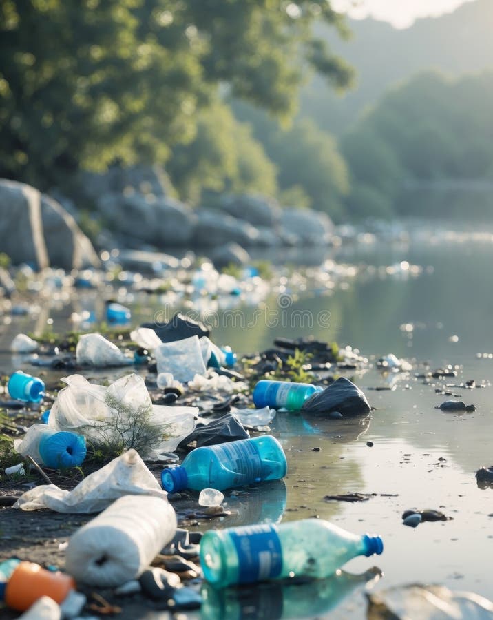 Plastic Waste on the Shoreline by River or Lake Stock Photo - Image of ...